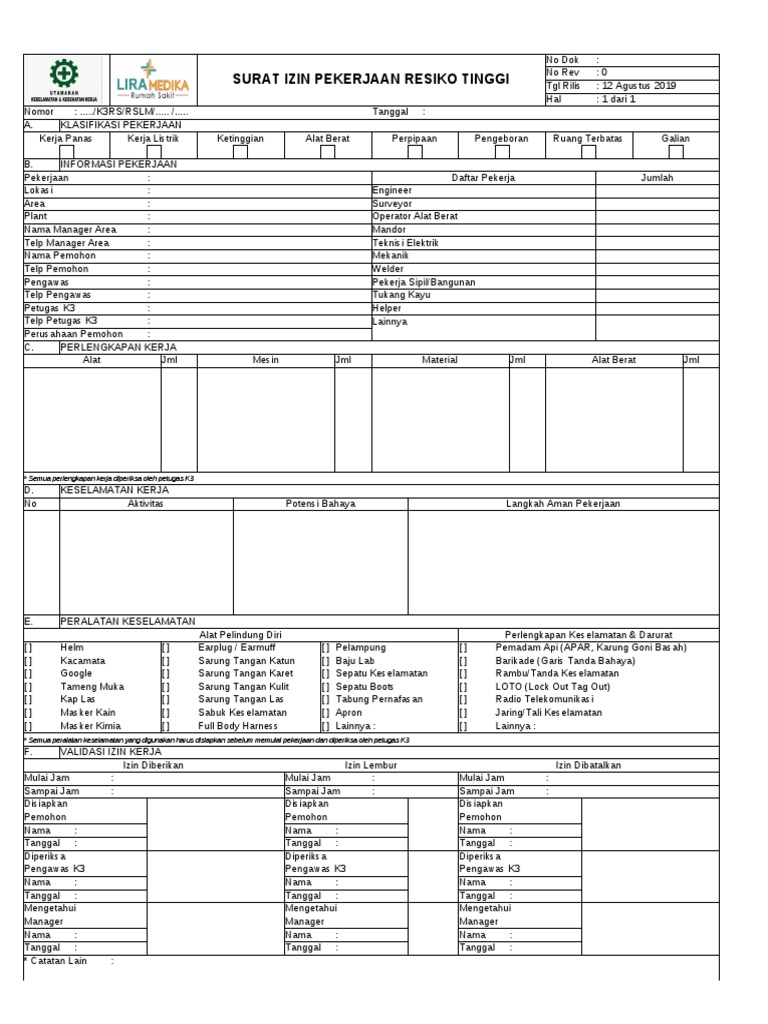 Formulir Izin Pekerjaan Resiko Tinggi | PDF