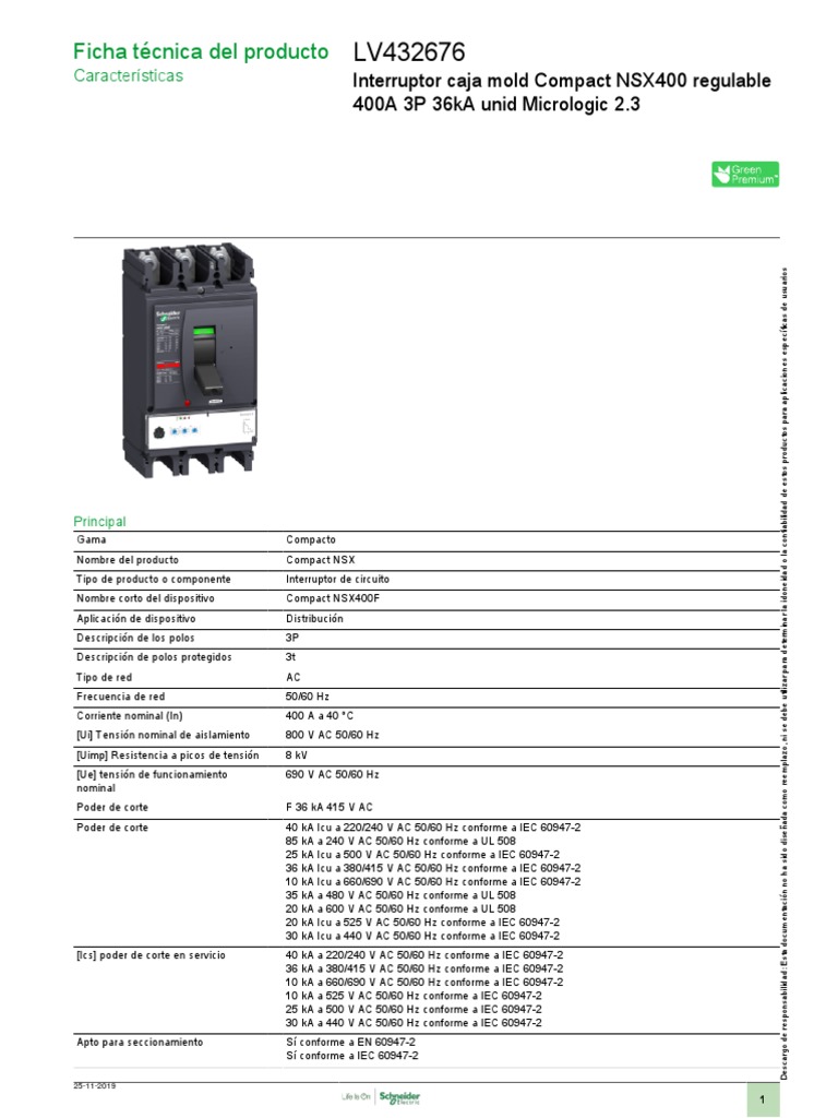 Compact NSX - 630A - LV432676 | PDF | Ingenieria Eléctrica | Electricidad