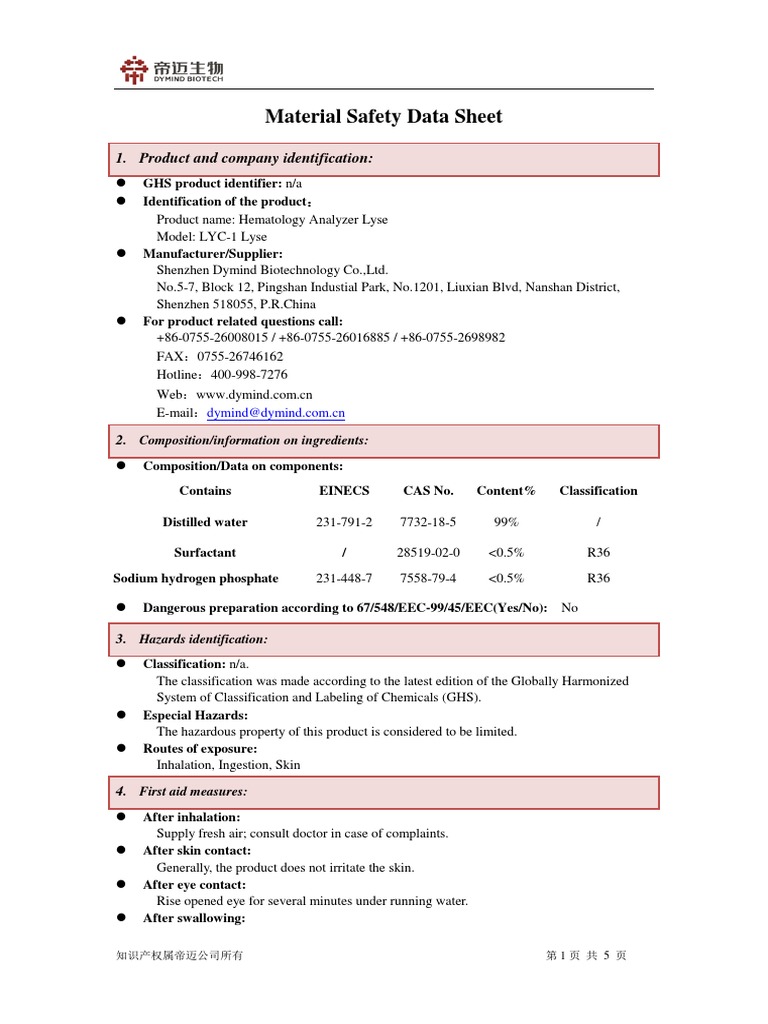 Material Safety Data Sheet: Product and Company Identification | PDF | Chemical Substances ...