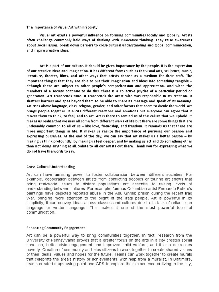 Visual Art First Activity | PDF | Cross Cultural Communication | Human ...