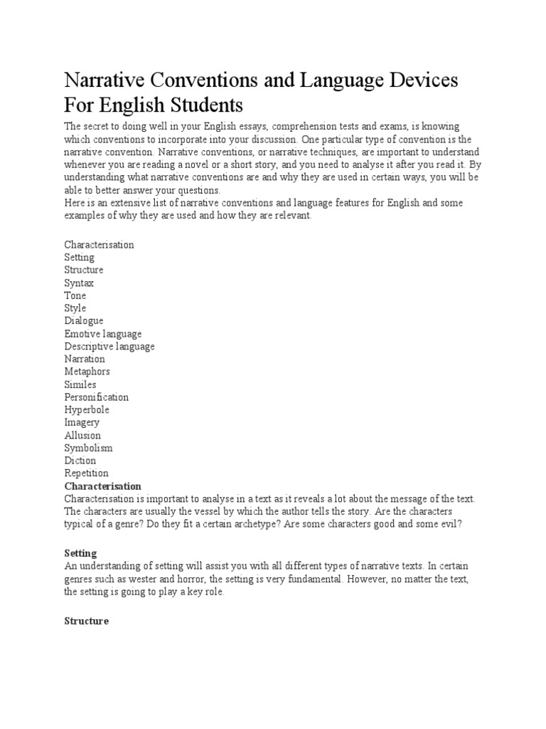 Narrative Conventions and Language Devices For English Students | PDF ...