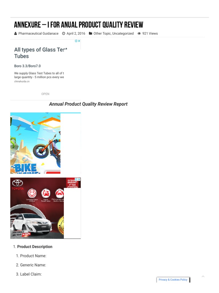 Annual Product Quality Review Template | PDF | Pharmacy | Industries