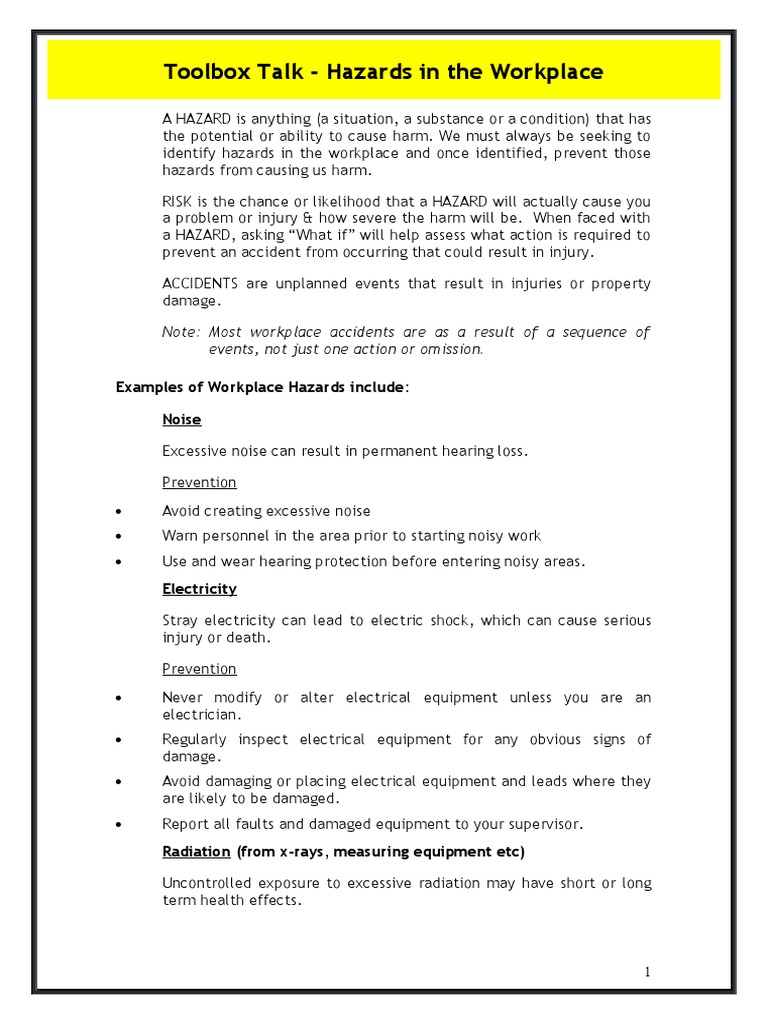 Hazards in The Workplace | PDF | Hazards | Occupational Safety And Health