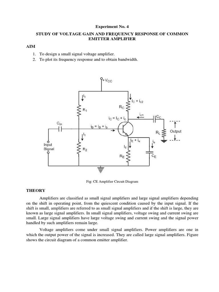 Experiment No. 4 Study of Voltage Gain and Frequency Response of Common ...