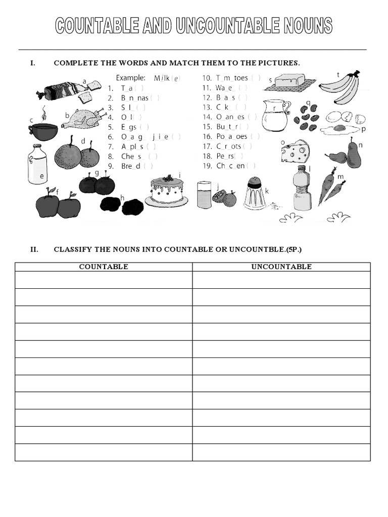 Countable and Uncountable Nouns Activity | PDF