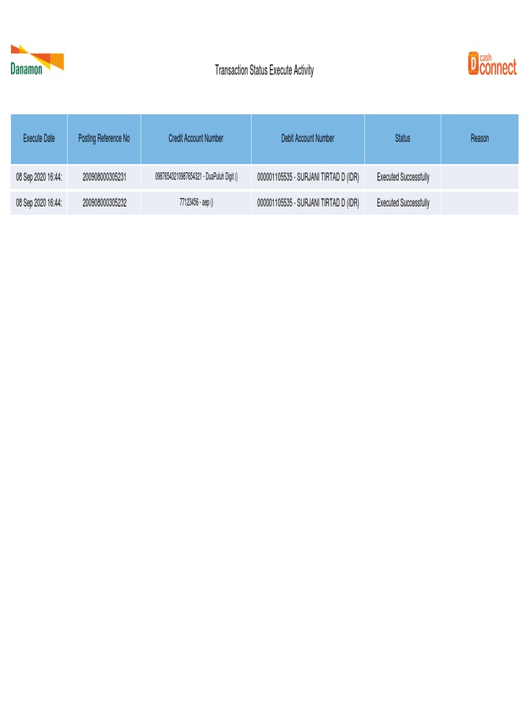 Transaction Status Execute Activity: 09876543210987654321 - Duapuluh ...