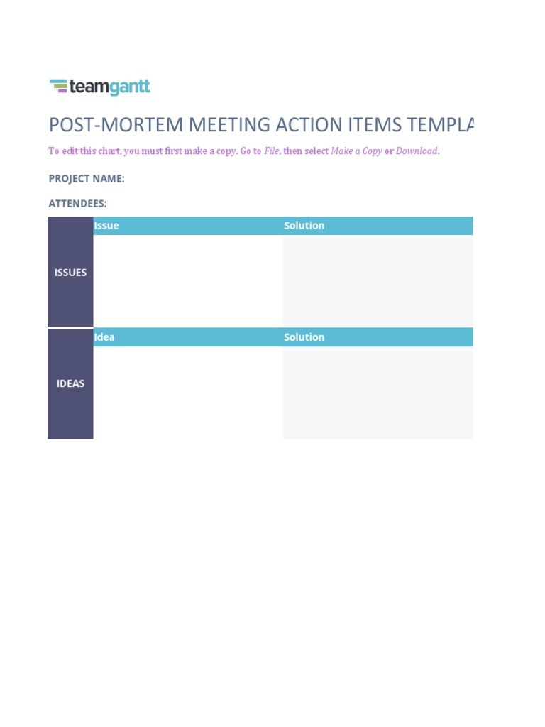 Project Post-Mortem Meeting Action Items Template | PDF | Computers