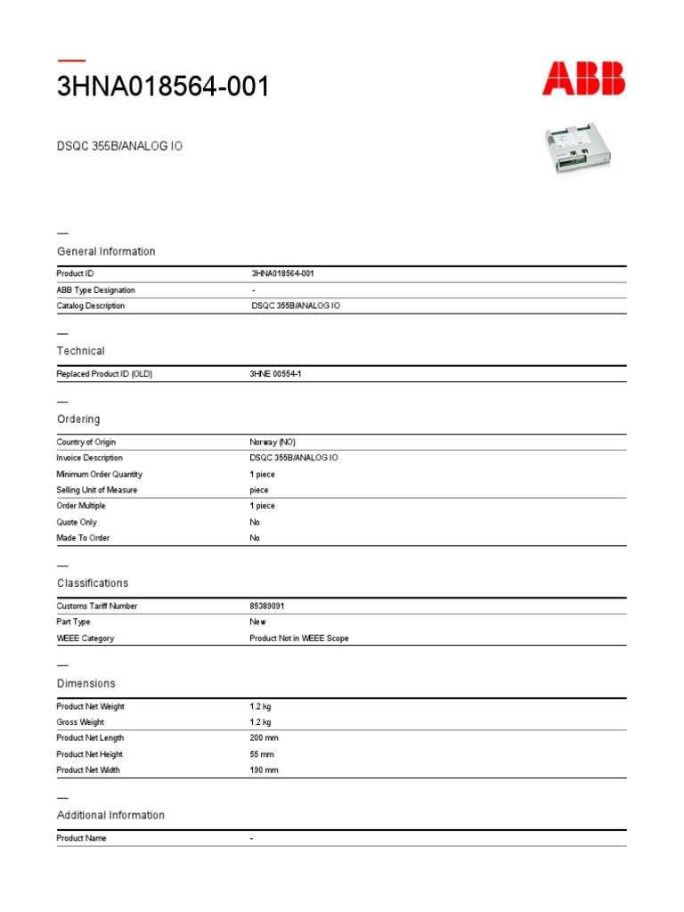 DSQC 355B/Analog Io: General Information | PDF