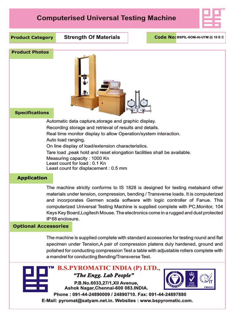 Computerised Universal Testing Machine | PDF