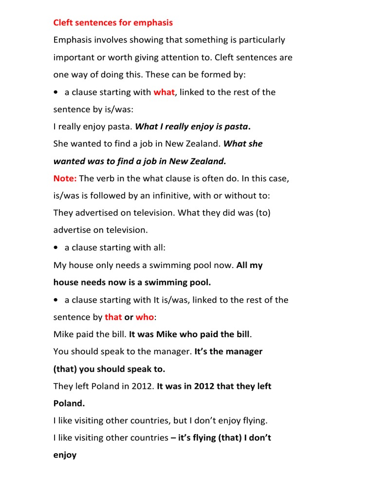 Cleft Sentences For Emphasis | PDF
