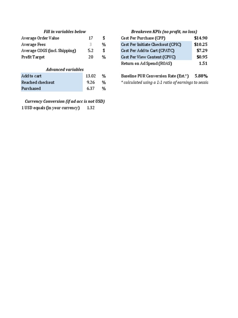KPI Calculation Spreadsheet (ECom Blueprint 2.0) | PDF KPI Calculation Spreadsheet (ECom Blueprint 2.0) | PDF
