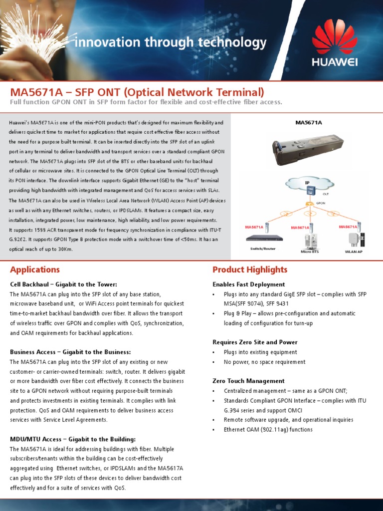 MA5671A - SFP ONT (Optical Network Terminal) : Product Highlights ...