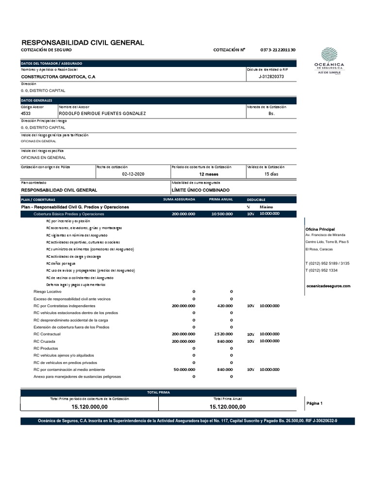 Cot Rcge | PDF | Póliza de seguros | Seguro