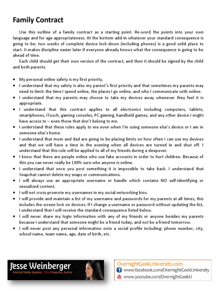 Digital Family Contract - OvernightGeekUniversity | PDF | Snapchat ...