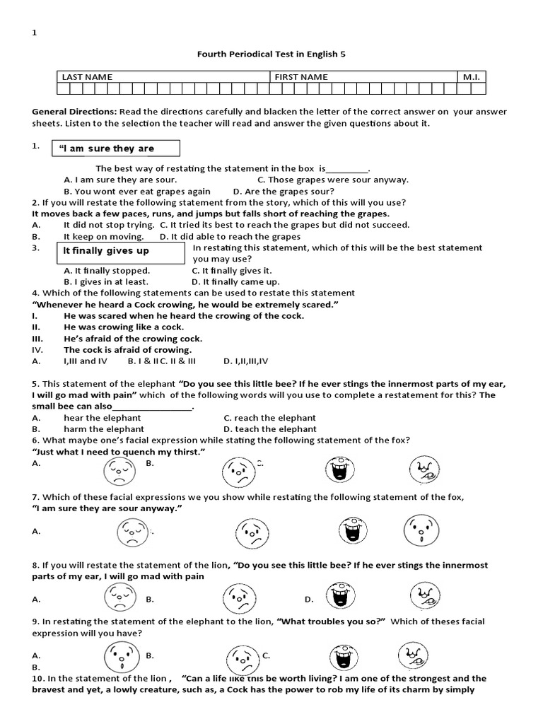 4th Periodical Test ENGLISH 2019 | PDF