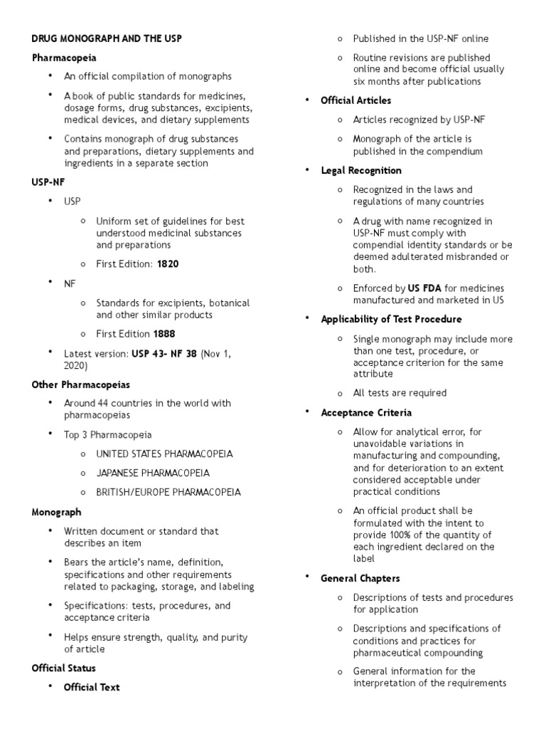 Drug Monograph and The Usp Pharmacopeia | PDF | Physical Sciences ...