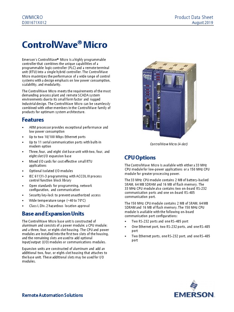 Controlwave Micro: Cwmicro Product Data Sheet | Download Free PDF | Programmable Logic ...