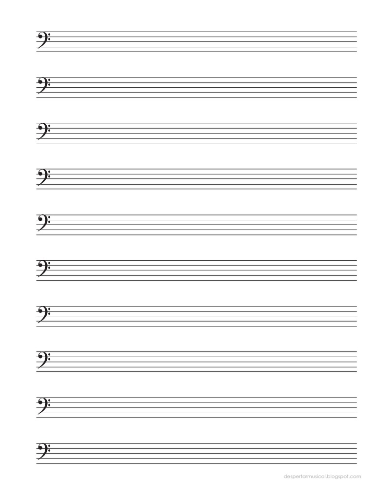 10 Pentagramas en A4 Con Clave de Fa | PDF