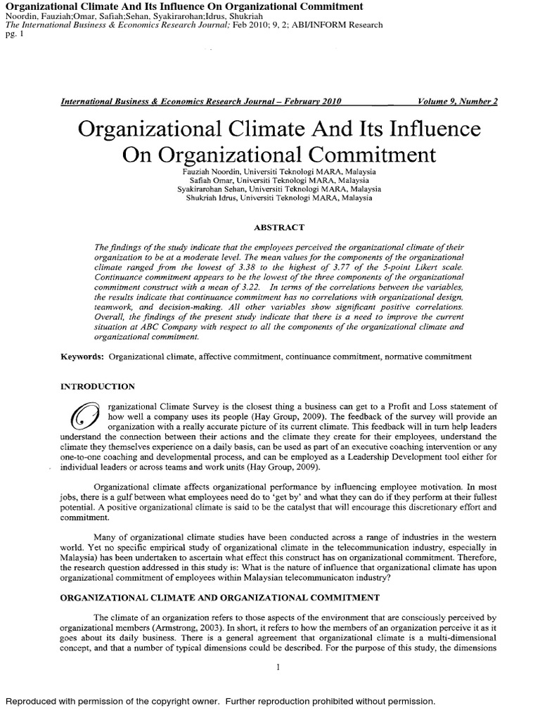 Organizational Climate and Its Influence On Organizational Commitmen | PDF