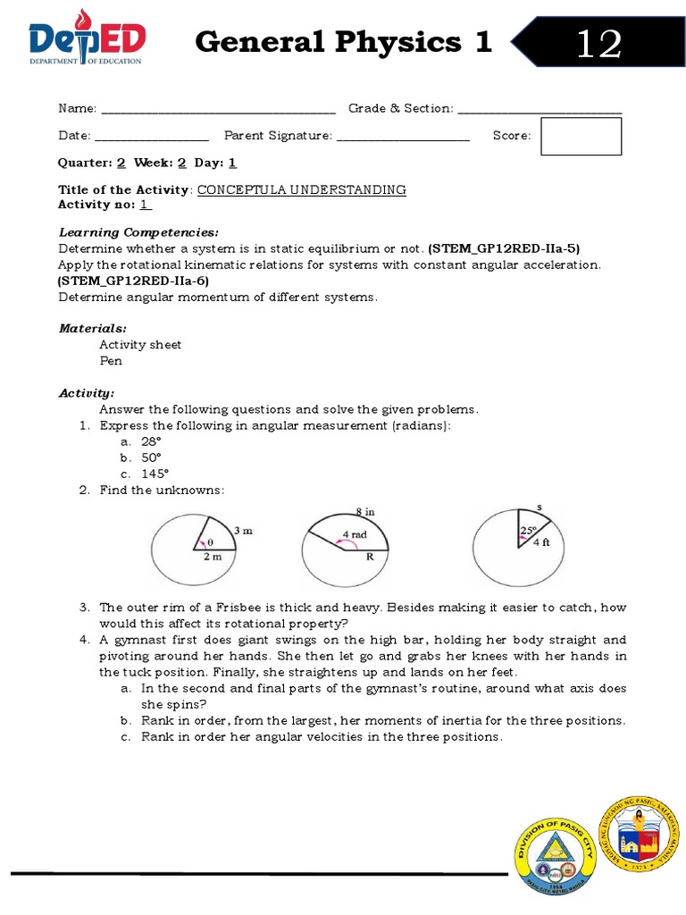 General Physics 1: Quarter: 2 Week: 2 Day: 1 Title of The Activity ...