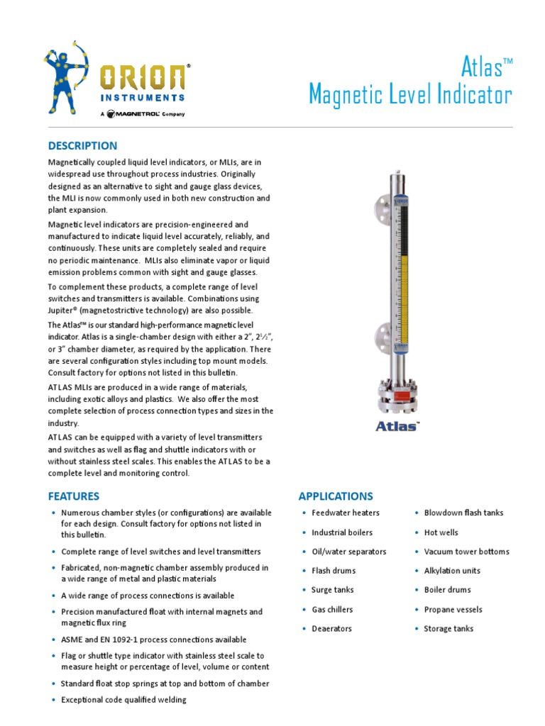 Orion Atlas Magnetic Level Indicator | PDF | Pipe (Fluid Conveyance ...