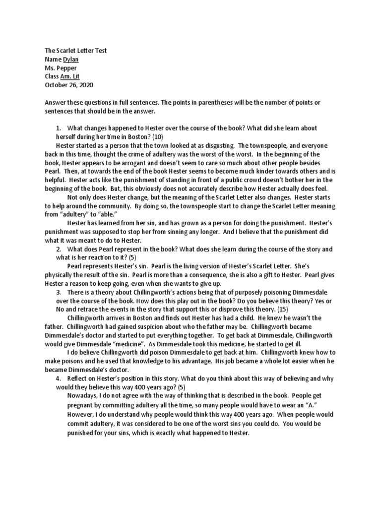 Analysis of Key Events and Characters in The Scarlet Letter Through ...