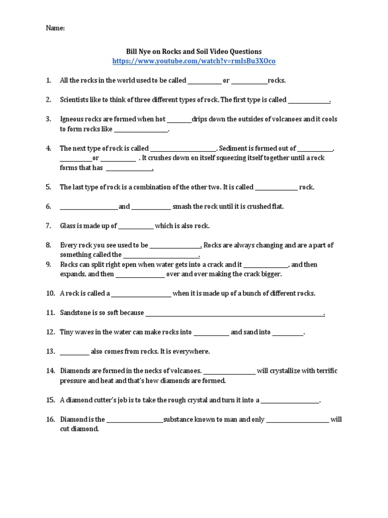 1 Bill Nye On Rocks and Soil Video Questions | PDF