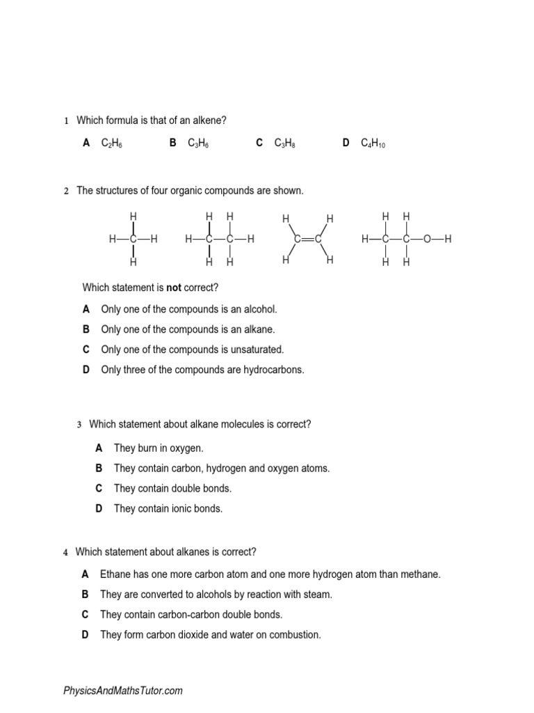 Hydrocarbons MCQs: Alkanes & Alkenes | PDF | Alkene | Alkane