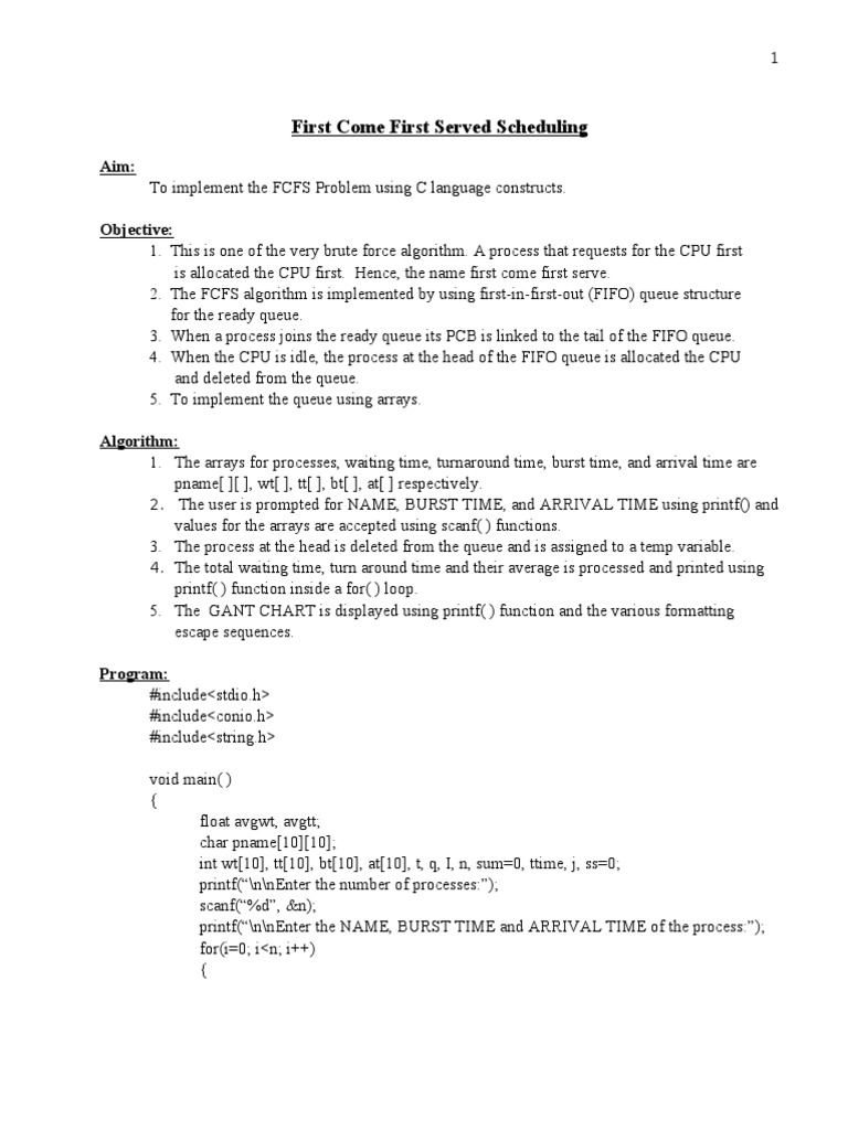 First Come First Served Scheduling | PDF | Scheduling (Computing ...