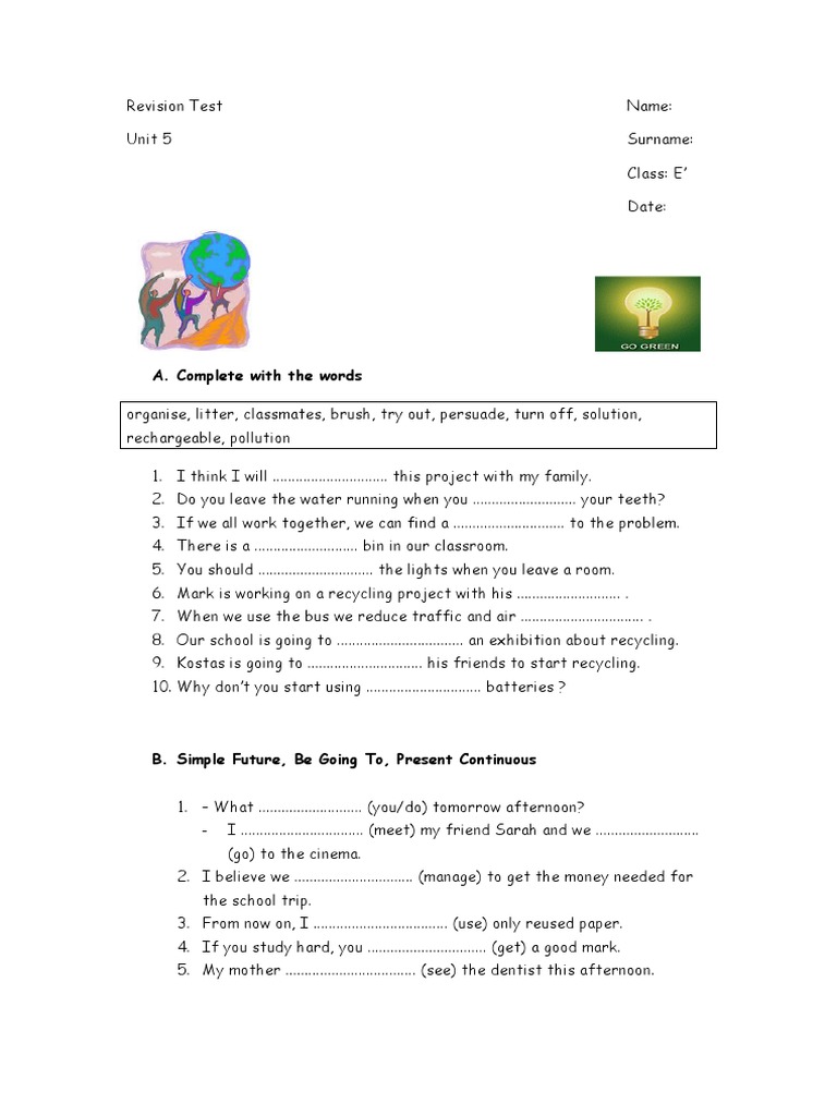 Revision Test 5 - Αγγλικά Ε' Δημοτικού | PDF