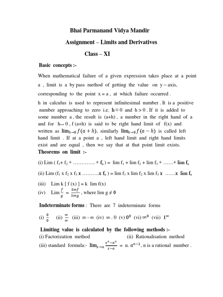 Class 11 Limits and Derivatives Guide | PDF | Calculus | Teaching ...