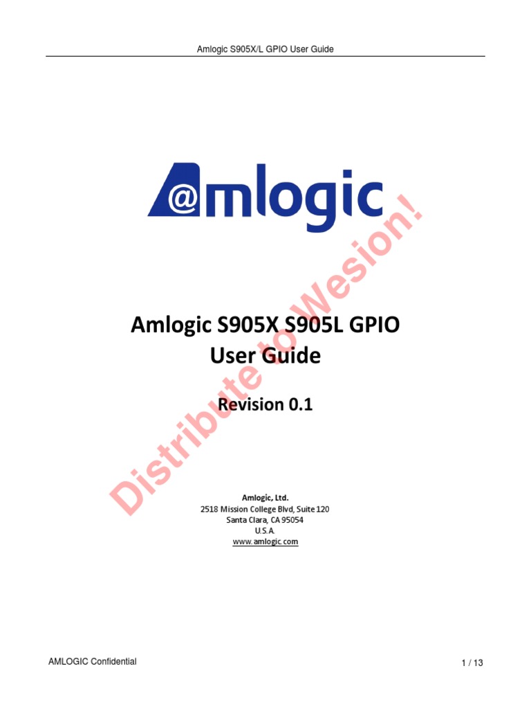 Amlogic S905X S905L GPIO User Guide V0.2-Wesion | PDF | Digital Electronics | Manufactured Goods