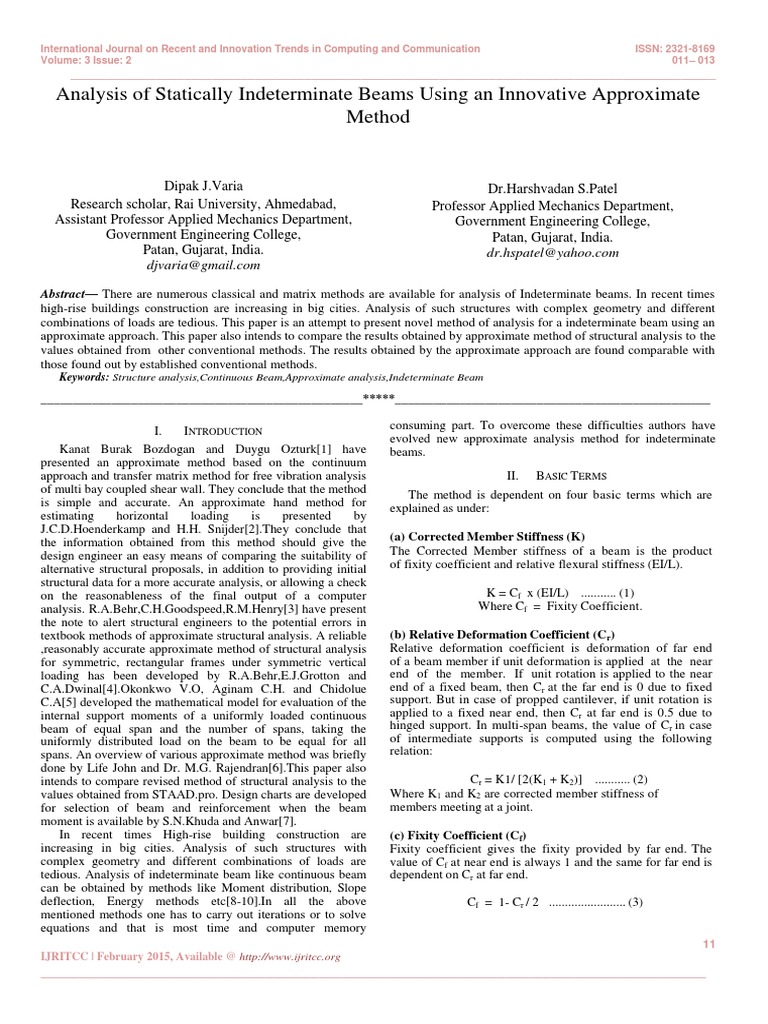 Analysis of Statically Indeterminate Bea | PDF | Structural Analysis | Beam (Structure)