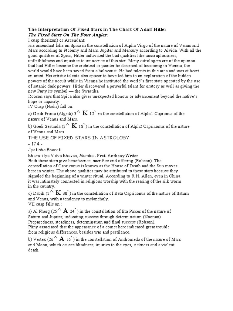 The Interpretation of Fixed Stars in The Chart of Adolf Hitler | PDF ...