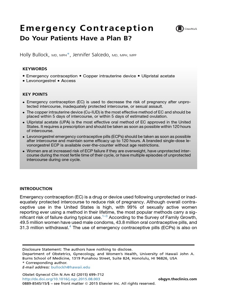 Emergency Contraception | PDF | Birth Control | Luteinizing Hormone
