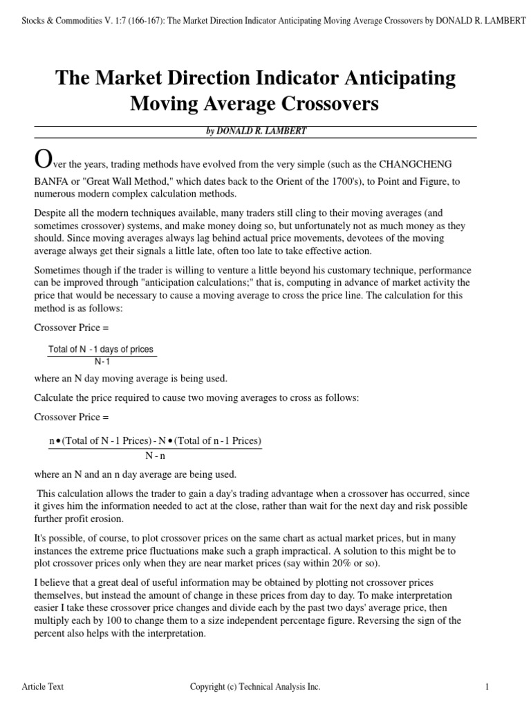 The Market Direction Indicator Anticipating Moving Average Crossovers ...