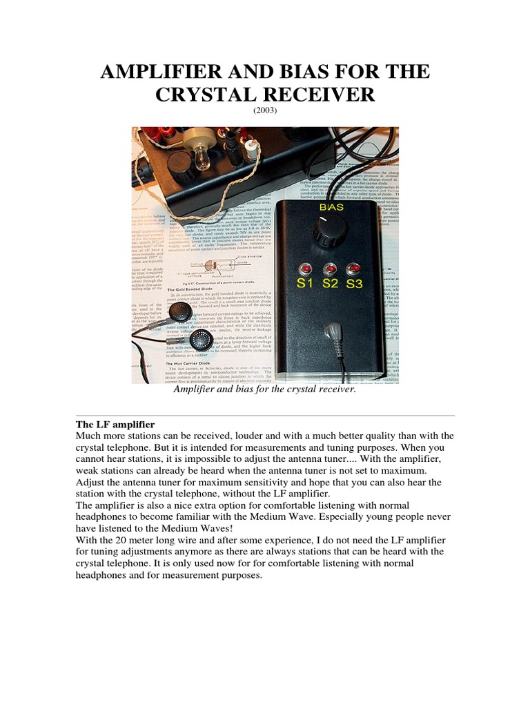Crystal Receiver Amplifier Guide | PDF | Amplifier | Headphones