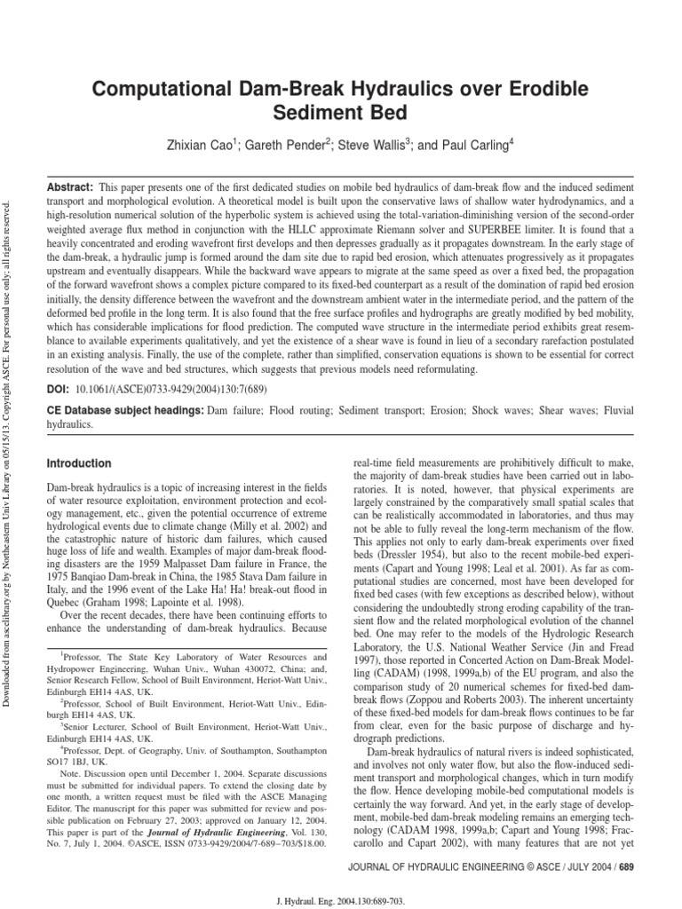 Computational Dam-Break Hydraulics Over Erodible Sediment Bed | PDF ...