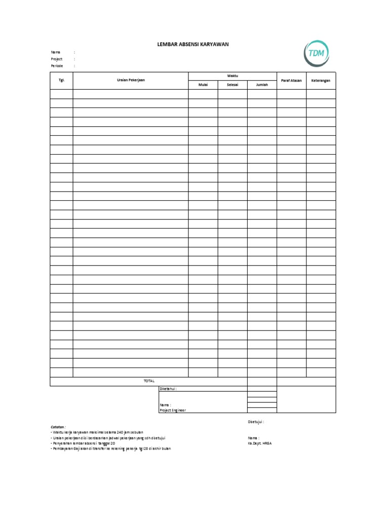 Contoh Timesheet Karyawan Bulanan | PDF