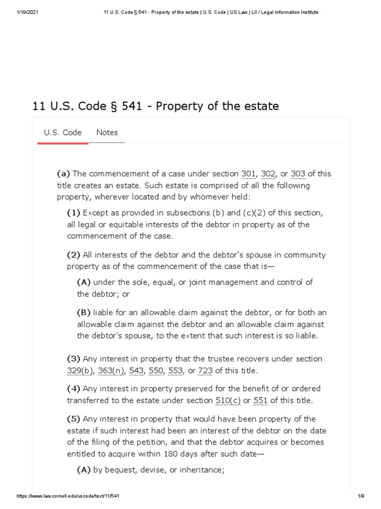 11 U.S. Code 541 - Property of The Estate - U.S. Code - US Law - LII ...