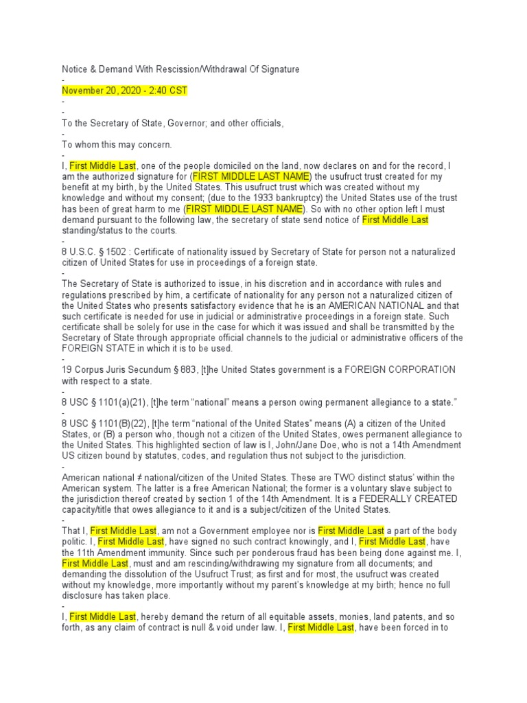 Rescission of Signature TEMPLATE | PDF | State Court (United States ...