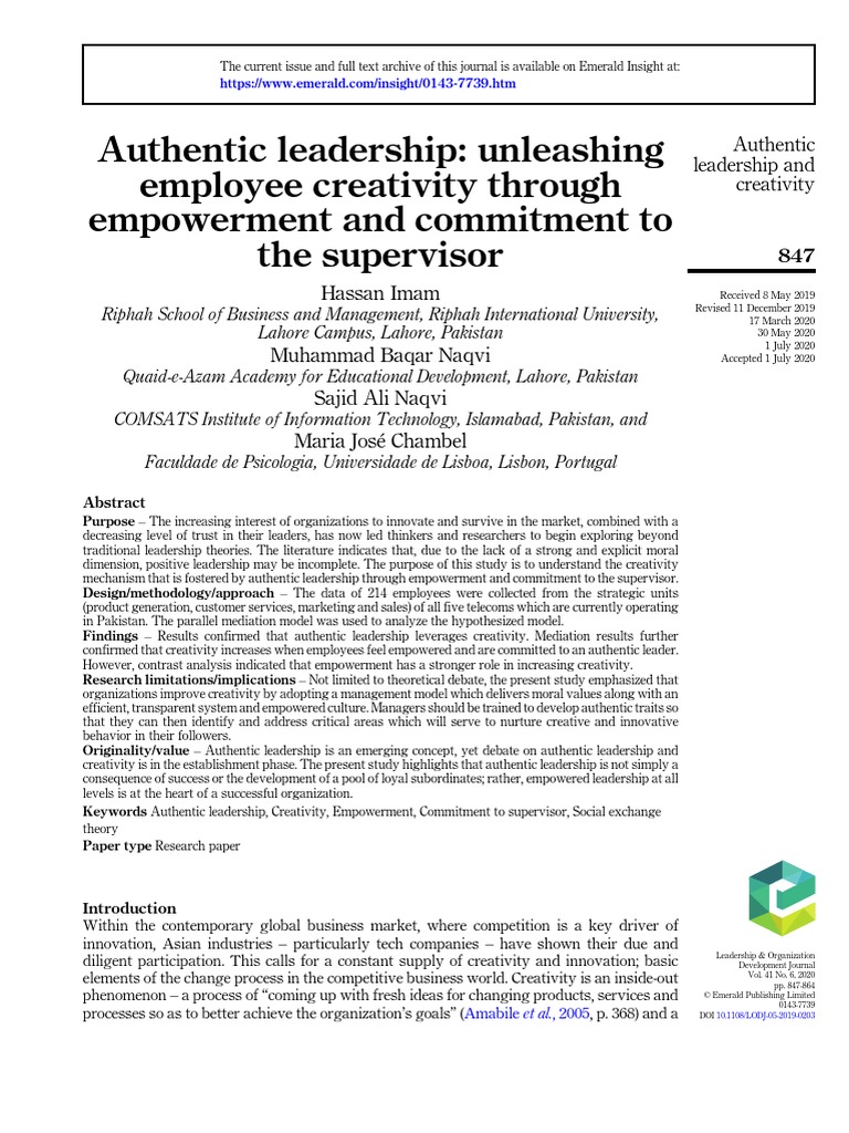 Authentic Leadership: Unleashing Employee Creativity Through ...