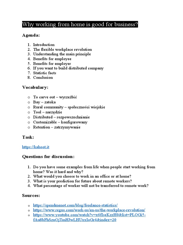 Why Working From Home Is Good For Business?: Agenda | PDF