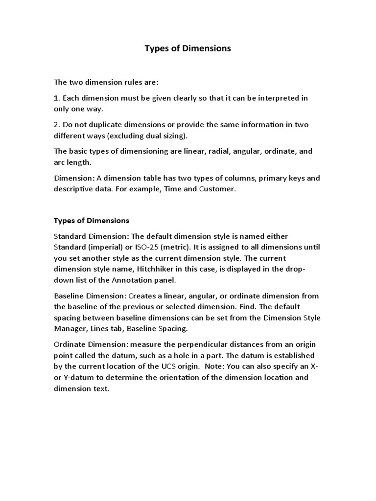 Types of Dimensions | PDF | Computers