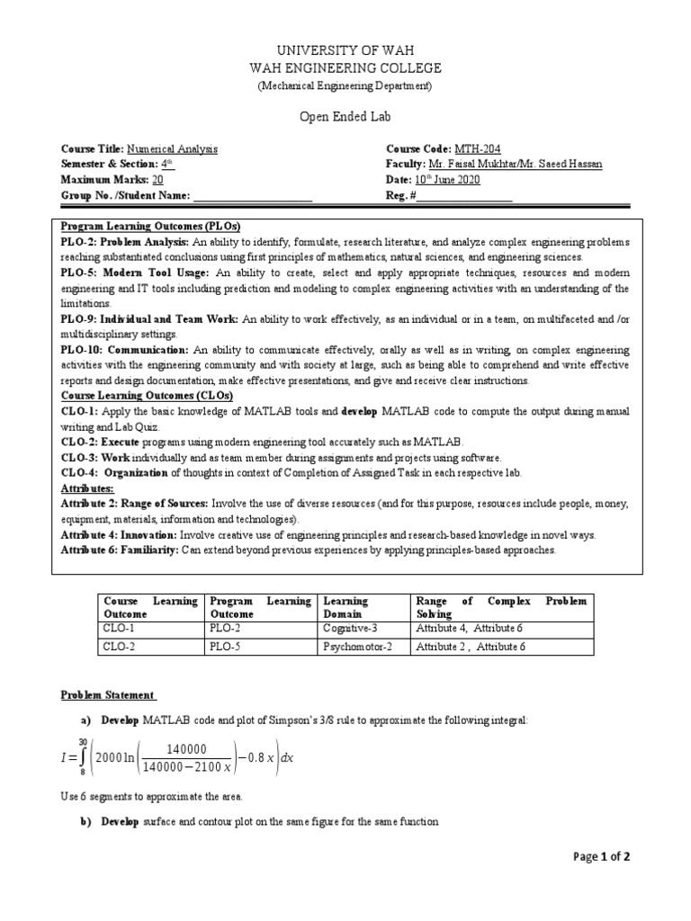 University of Wah Wah Engineering College: TH TH | PDF | Matlab ...