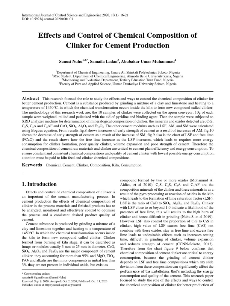 Chemical, Cement, Clinker, Composition, Kiln, Consumption | PDF ...