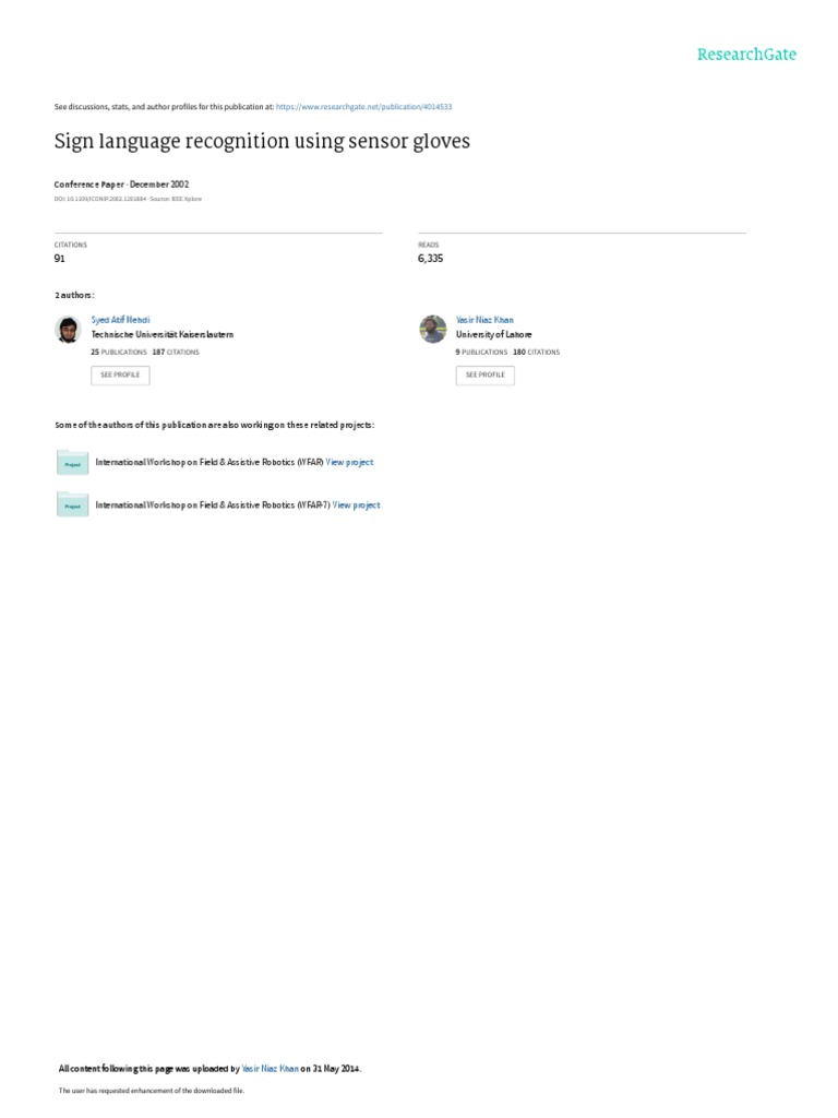 Sign Language Recognition Using Sensor Gloves: December 2002 | PDF ...