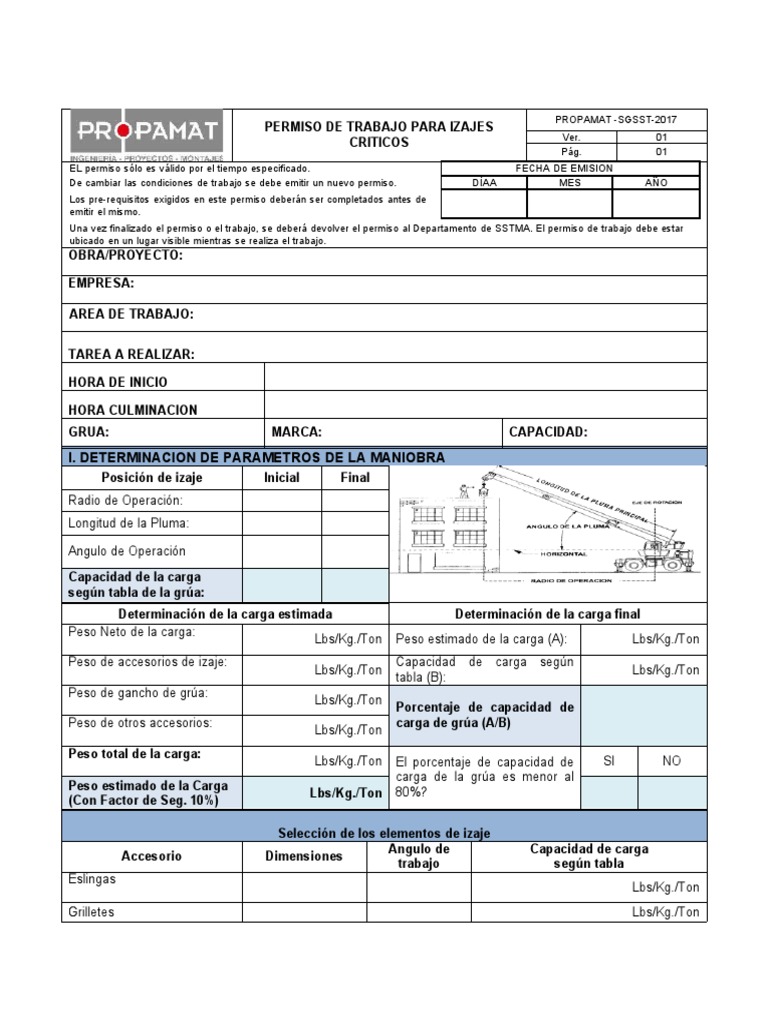 PROPAMAT - SGS-CL Permiso de Trabajo para Izajes Criticos | PDF