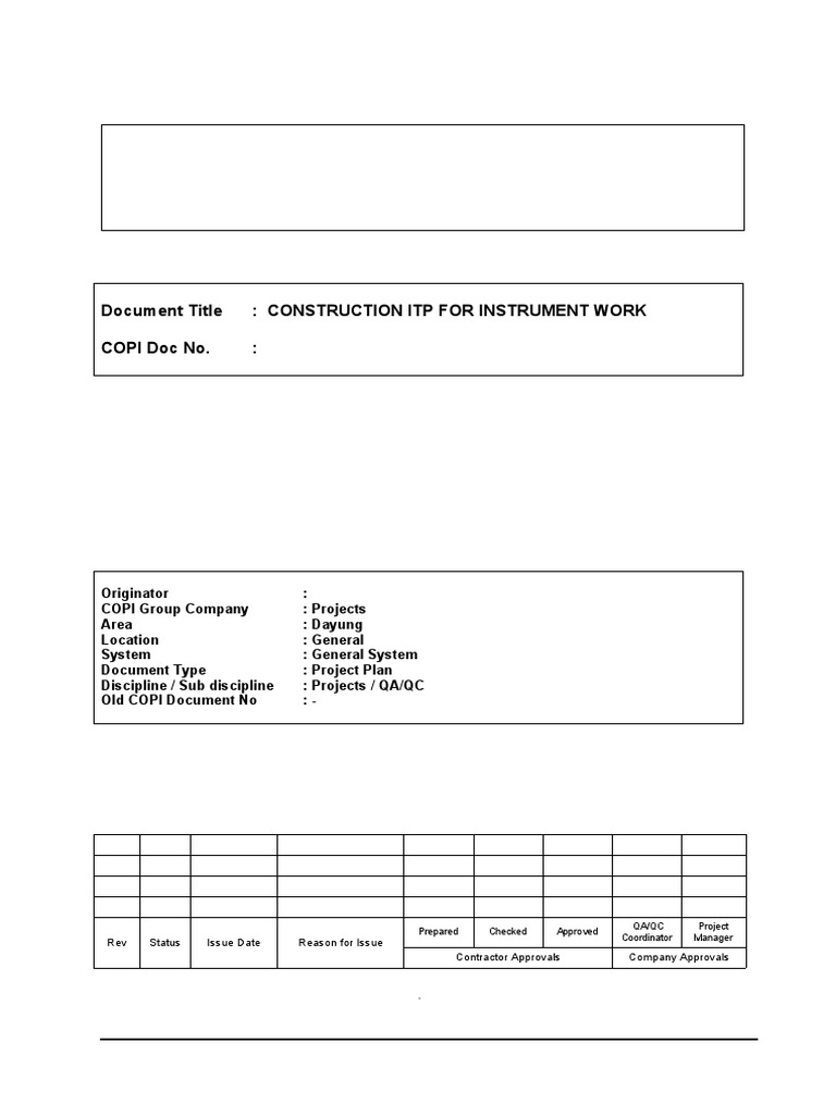 ITP Instrument-Cover EXAMPLE | PDF | Pipe (Fluid Conveyance) | Calibration