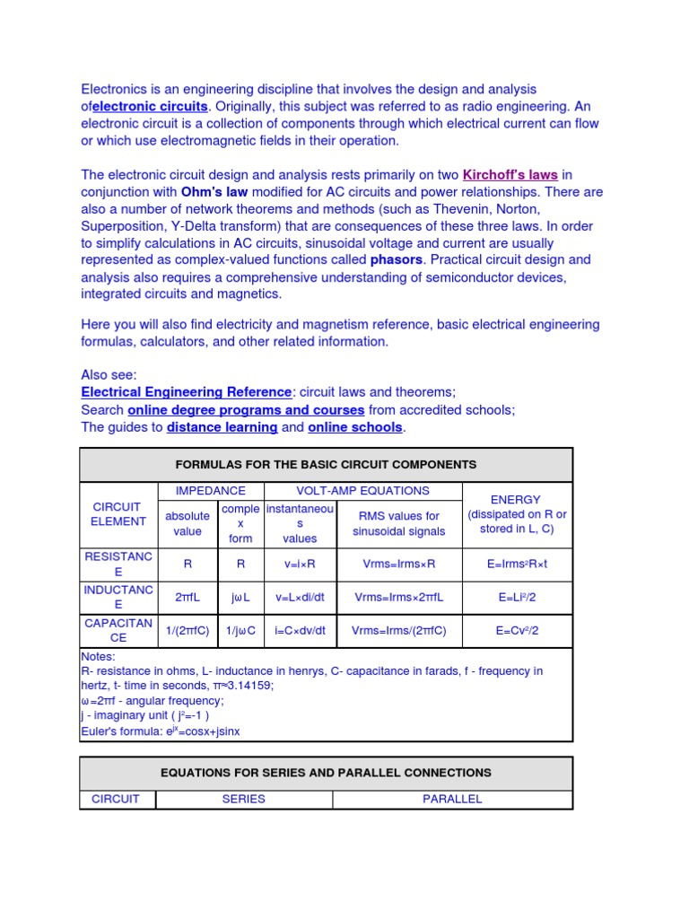 Electrical Engineering Formulas | PDF | Electrical Impedance | Magnetic ...